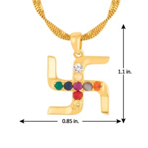 RUDRADIVINE Rudra Divine Navratan Swastik Pendant 24Ct Gold Plated With Real Semi-Precious Gemstone With Gold Plated Chain