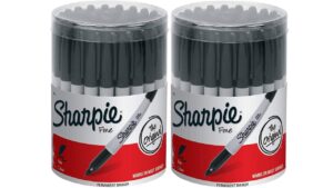 sharpie fine point permanent marker, black (canister with 36 pens) (2 pack (black))