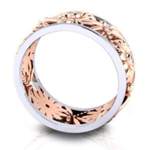 FLYYQMIAO Silver rings Women's Elegant Sunflower Dragonfly Hollow Finger Ring Band Jewelry Cubic Zirconia Ring with Side Stone Copper Leaf Eternity Band (8)