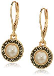 napier women's goldtone and pearl pearl drop leverback earrings