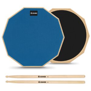 donner 12 inches drum practice pad silent drum pad set blue 2-sided with drum sticks