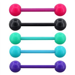 oufer 14g 5pcs soft acrylic tongue rings barbell colorful tongue barbell tongue piercing for women