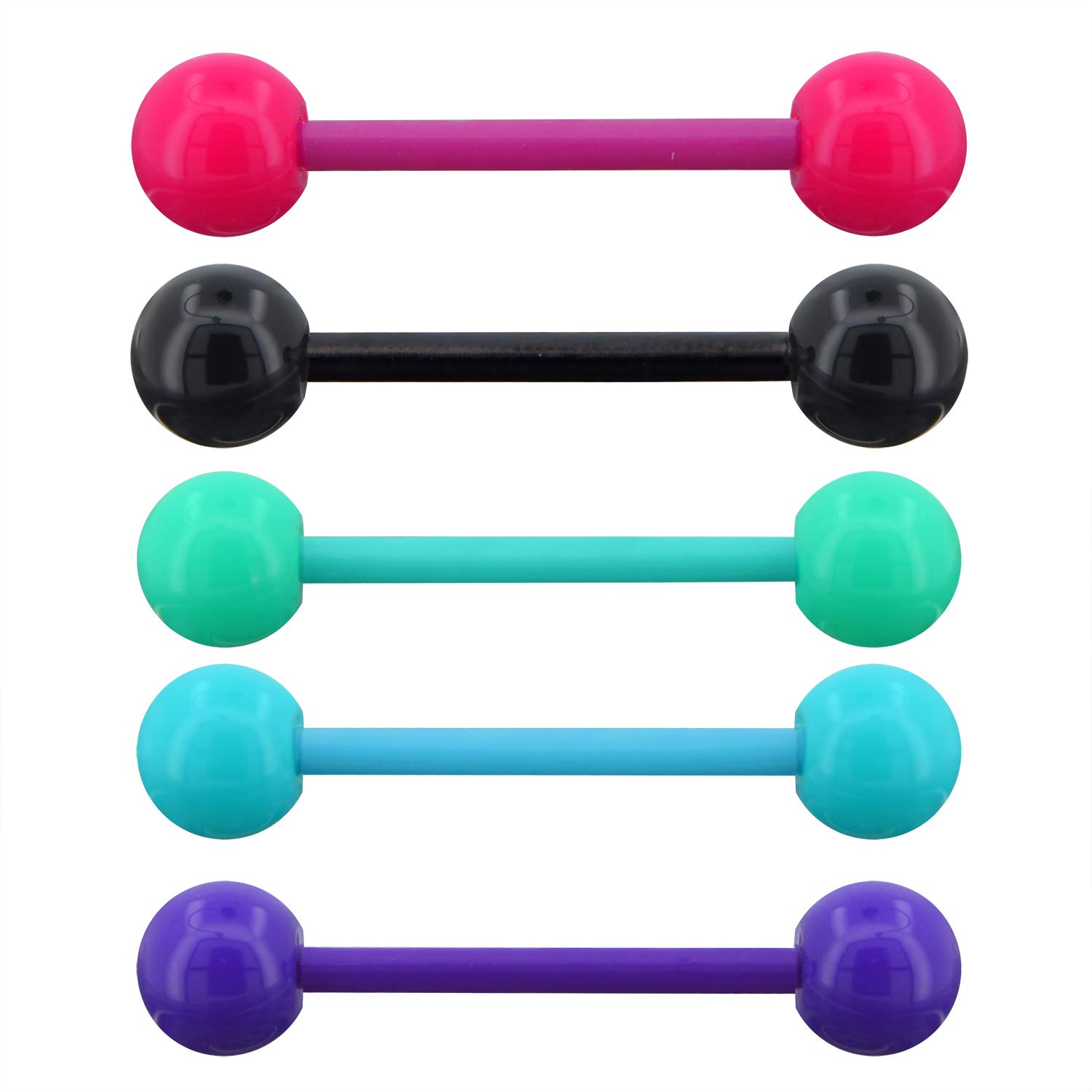 OUFER 14G 5PCS Soft Acrylic Tongue Rings Barbell Colorful Tongue Barbell Tongue Piercing for Women