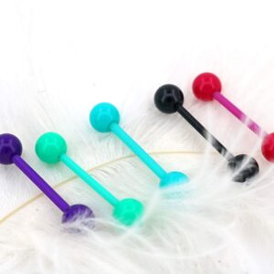 OUFER 14G 5PCS Soft Acrylic Tongue Rings Barbell Colorful Tongue Barbell Tongue Piercing for Women