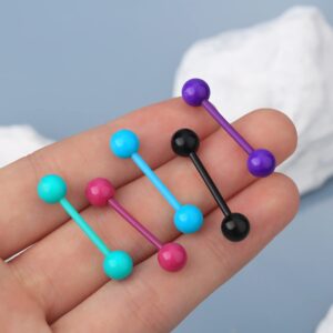 OUFER 14G 5PCS Soft Acrylic Tongue Rings Barbell Colorful Tongue Barbell Tongue Piercing for Women