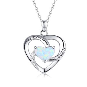 cuoka womens heart necklace opal jewelry i love you to the moon and back necklace love necklace mother son gift sister gift graduation gift