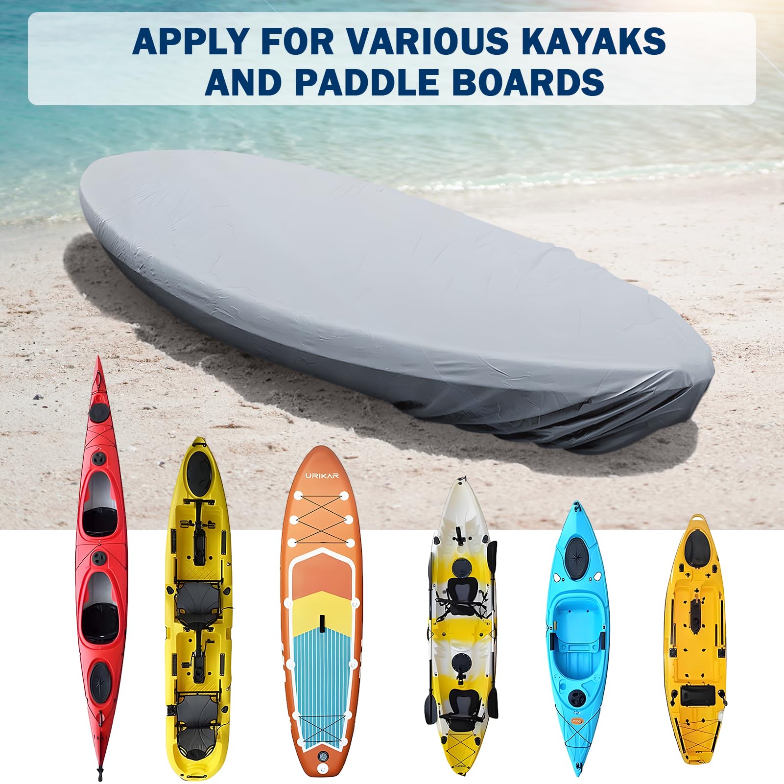 Kohree 420D Kayak Cover Waterproof, Kayak Covers for Outdoor Storage, Heavy Duty UV Protection Paddle Board Covers SUP Canoe Cover, 11.8-13.1ft