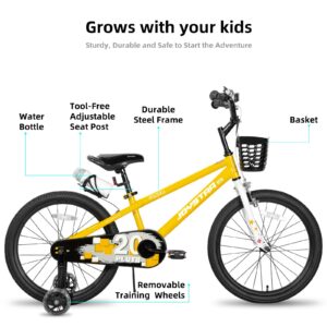 Joystar Pluto 18 Inch Kids Toddler Bike Bicycle with Training Wheels, Rubber Tires, and Coaster Brake, Ages 5 to 9, Orange