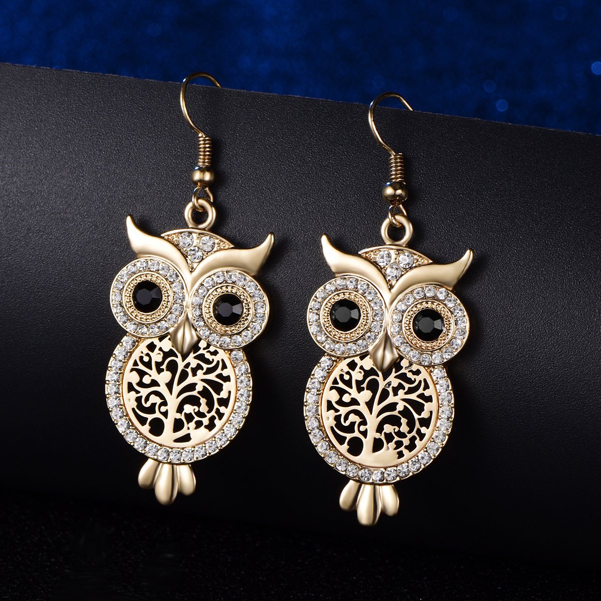 Cute Owl Drop Earrings with CZ Crystal for Women Girls - Clear Diamante Animal Dangle Earring, Anti-allergy Statement Costume Jewelry