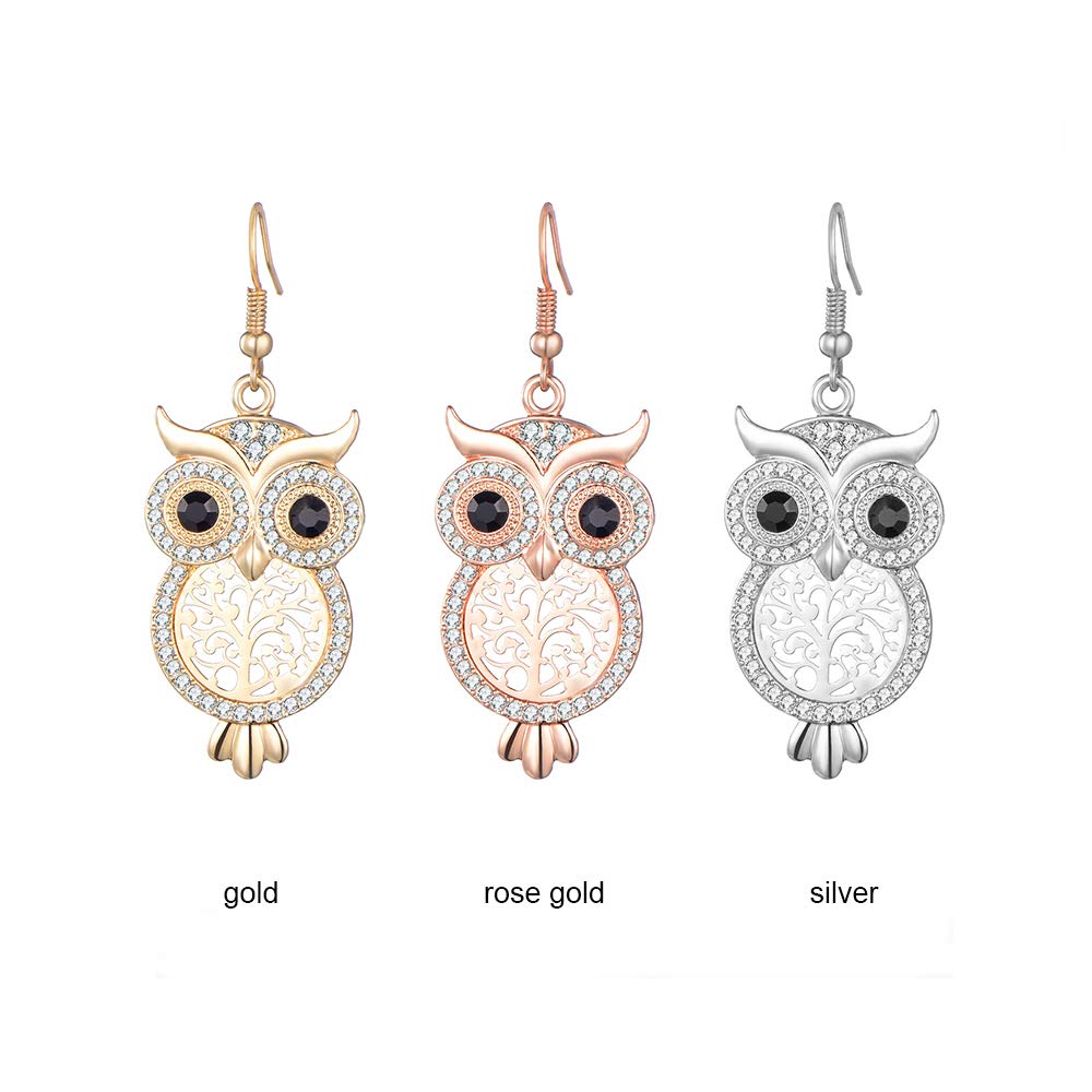 Cute Owl Drop Earrings with CZ Crystal for Women Girls - Clear Diamante Animal Dangle Earring, Anti-allergy Statement Costume Jewelry