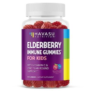 elderberry gummies for kids with zinc and vitamin c | potent, herbal immune support for kids with antioxidants to support immune defense | 60 vegan elderberry vitamin c and zinc kids immune gummies