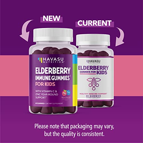 Elderberry Gummies for Kids with Zinc and Vitamin C | Potent, Herbal Immune Support for Kids with Antioxidants to Support Immune Defense | 60 Vegan Elderberry Vitamin C and Zinc Kids Immune Gummies