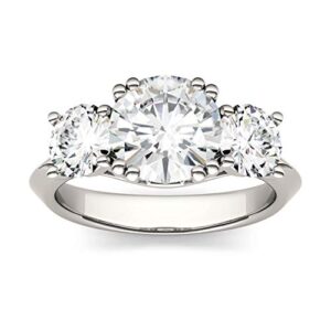 charles & colvard created moissanite 8mm round cut engagement ring for women | 3.1 cttw dew | lab grown | solid 14k white gold with rhodium | size 9