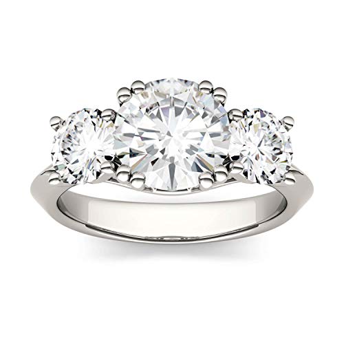 Charles & Colvard Created Moissanite 8mm Round Cut Engagement Ring for Women | 3.1 cttw DEW | Lab Grown | Solid 14K White Gold with Rhodium | Size 9