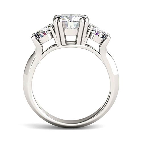 Charles & Colvard Created Moissanite 8mm Round Cut Engagement Ring for Women | 3.1 cttw DEW | Lab Grown | Solid 14K White Gold with Rhodium | Size 9