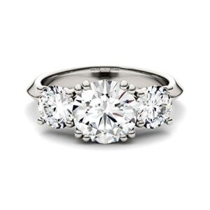 Charles & Colvard Created Moissanite 8mm Round Cut Engagement Ring for Women | 3.1 cttw DEW | Lab Grown | Solid 14K White Gold with Rhodium | Size 9