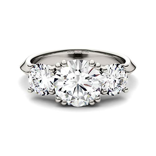 Charles & Colvard Created Moissanite 8mm Round Cut Engagement Ring for Women | 3.1 cttw DEW | Lab Grown | Solid 14K White Gold with Rhodium | Size 9