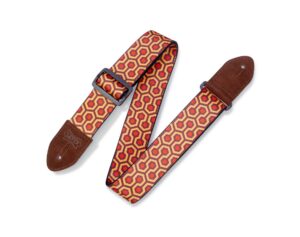 levy's leathers 2" polyester guitar strap hex design; burgundy, red, and mustard (mp2-007)