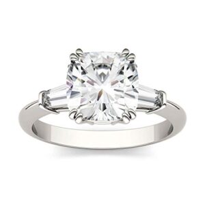 charles & colvard created moissanite 8mm cushion cut engagement ring for women | 2.77 cttw dew | lab grown | solid 14k white gold with rhodium | size 8.5