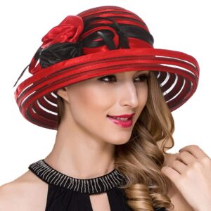 women kentucky derby church dress bucket hat fascinators bridal tea party wedding hat (s027-red)