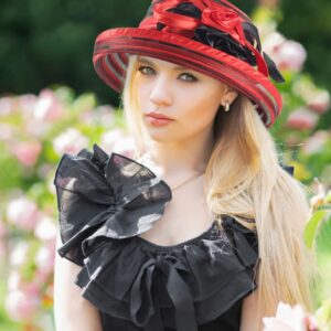 Women Kentucky Derby Church Dress Bucket Hat Fascinators Bridal Tea Party Wedding Hat (S027-Red)