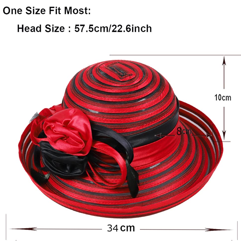 Women Kentucky Derby Church Dress Bucket Hat Fascinators Bridal Tea Party Wedding Hat (S027-Red)