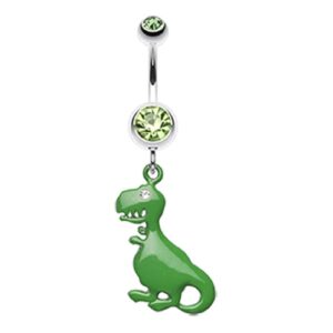 covet jewelry vibrant t-rex dinosaur belly button ring (14 ga, length: 10mm, light green)