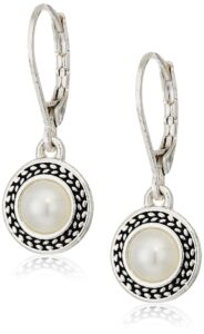 napier women's silvertone and white pearl drop leverback earrings