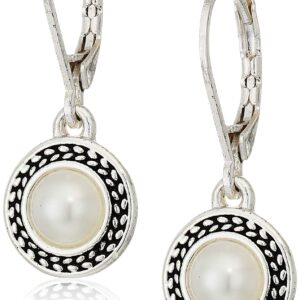 Napier Women's Silvertone and White Pearl Drop Leverback Earrings