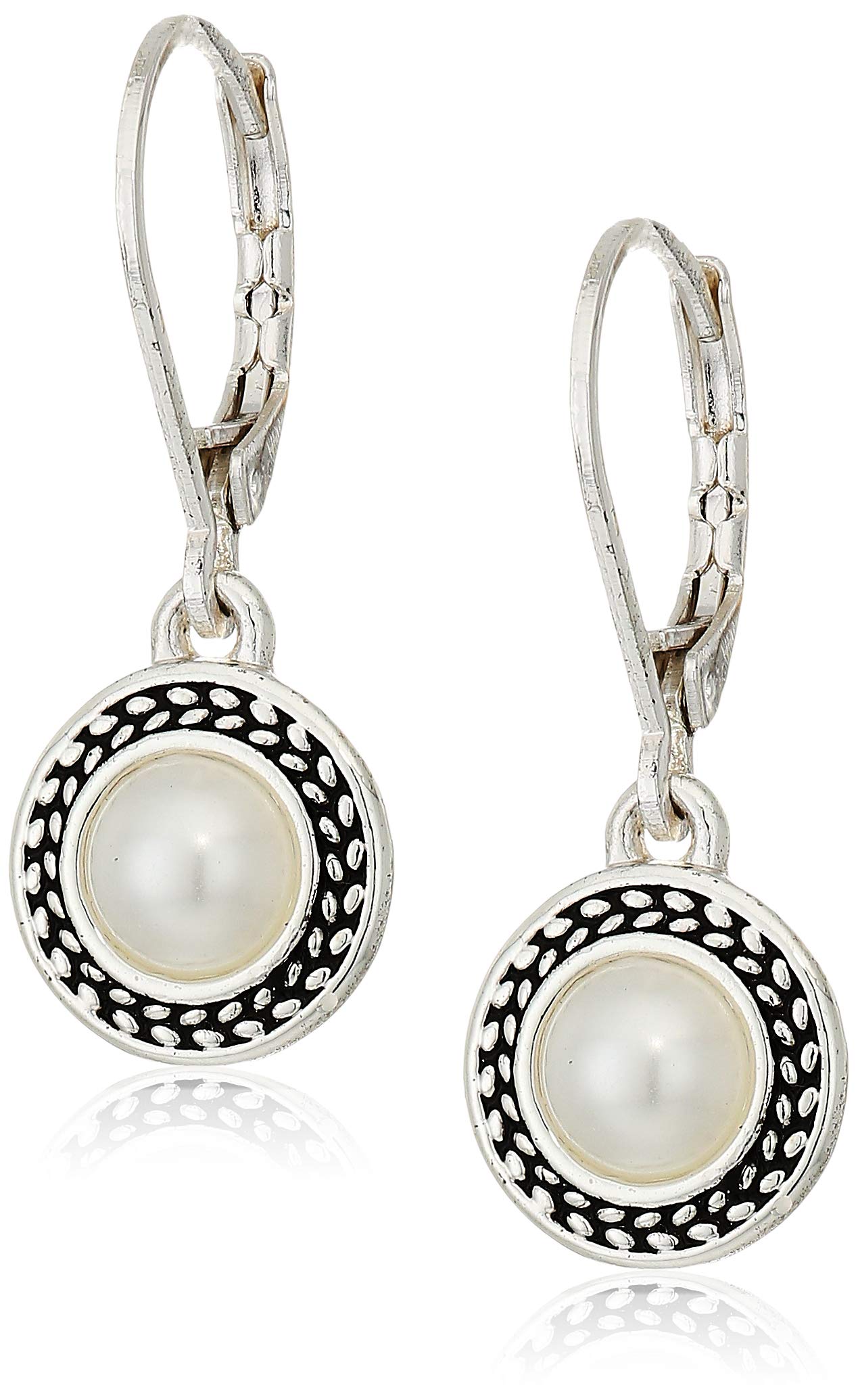 Napier Women's Silvertone and White Pearl Drop Leverback Earrings