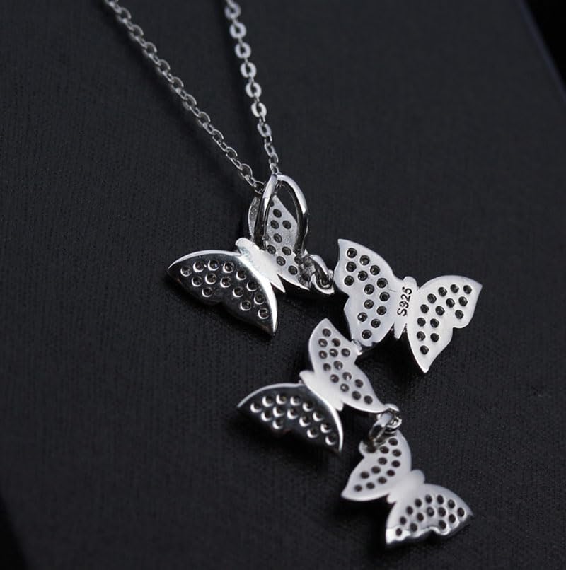 XINSHUN Real 925 Sterling Silver Long Zircon Butterfly Necklaces Necklace for Women Ladies