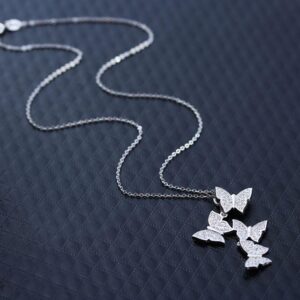 XINSHUN Real 925 Sterling Silver Long Zircon Butterfly Necklaces Necklace for Women Ladies