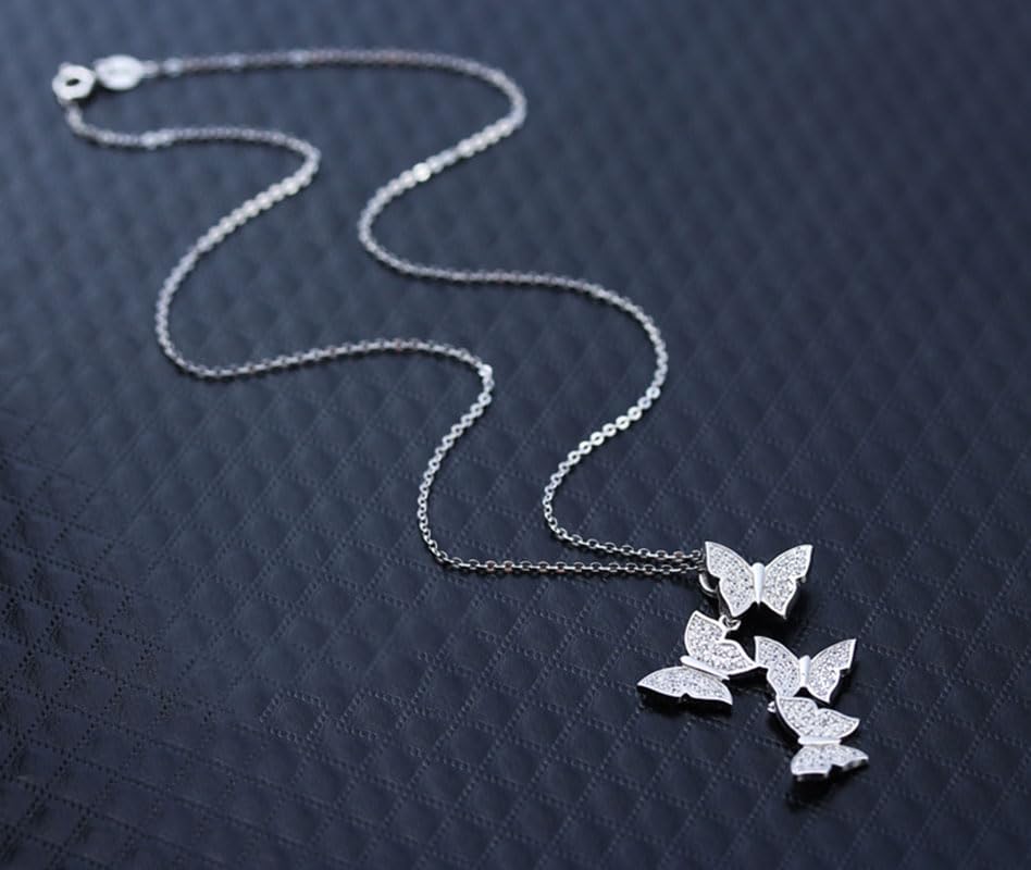 XINSHUN Real 925 Sterling Silver Long Zircon Butterfly Necklaces Necklace for Women Ladies