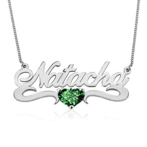 ouslier 925 sterling silver personalized name necklace with birthstone heart custom made with any names (925 sterling silver)