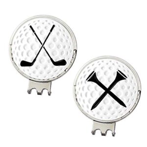 myartte golf ball marker hat clip poker chip 0.96 inch ball markers golf gift for men women golfer assorted pattern stainless iron 2 hat clip with 2 golf marker (total 4 pcs)