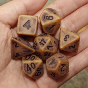 DND Dice Set Ancient RPG Dice for Dungeons and Dragons(D&D) Pathfinder MTG Tabletop Role Playing Game Polyhedral 7-Die Dice Group (Coffee Brown)