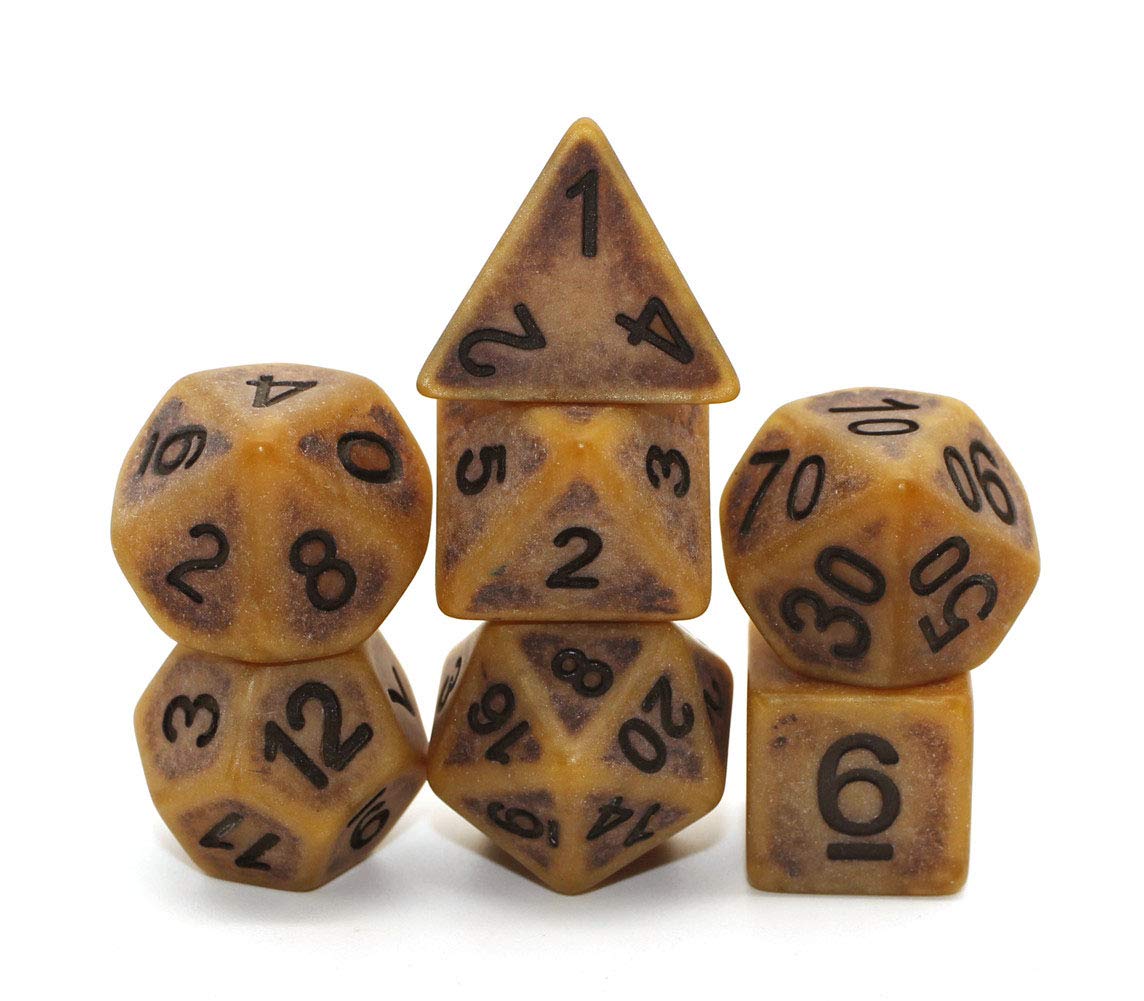 DND Dice Set Ancient RPG Dice for Dungeons and Dragons(D&D) Pathfinder MTG Tabletop Role Playing Game Polyhedral 7-Die Dice Group (Coffee Brown)