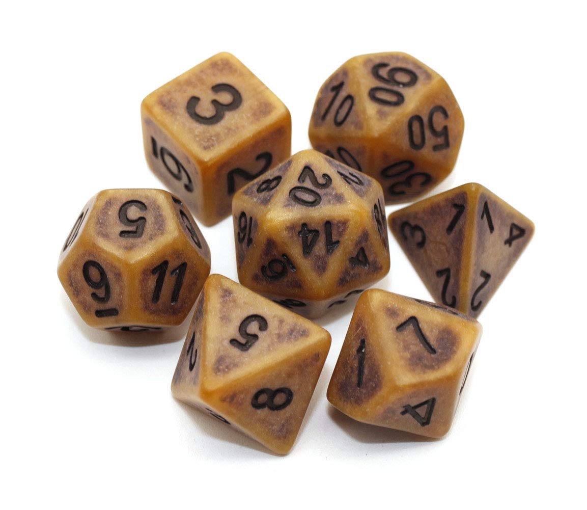 DND Dice Set Ancient RPG Dice for Dungeons and Dragons(D&D) Pathfinder MTG Tabletop Role Playing Game Polyhedral 7-Die Dice Group (Coffee Brown)