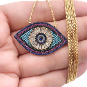 LESLIE BOULES Evil Eye Necklace for Women 18K Gold Plated Sliding Chain Protection Jewelry (FASHION)