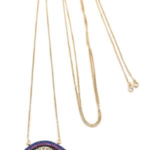 LESLIE BOULES Evil Eye Necklace for Women 18K Gold Plated Sliding Chain Protection Jewelry (FASHION)