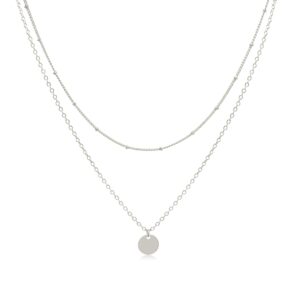 aisansty silver choker necklaces for women handmade dainty satellite bead chain coin pendant layered necklace