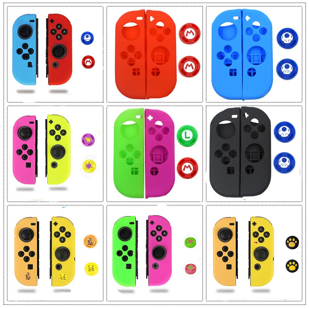 Thumb Grips Joystick Cap Cover Soft Silicone Protective Skin Case for Nintendo Switch Joy-Con (Blue+Red)