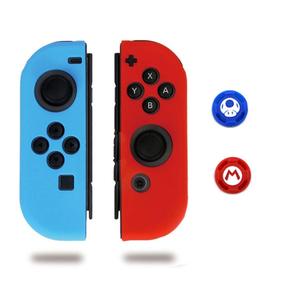 Thumb Grips Joystick Cap Cover Soft Silicone Protective Skin Case for Nintendo Switch Joy-Con (Blue+Red)