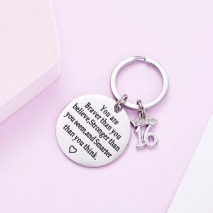 Birthday Gift Happy Birthday Keychain, 10th 12th 13th 16th 30th, Stainless Steel Birthday Key Ring Gift Women, Men, Friends Family (16th You are Braver Than You Believed)