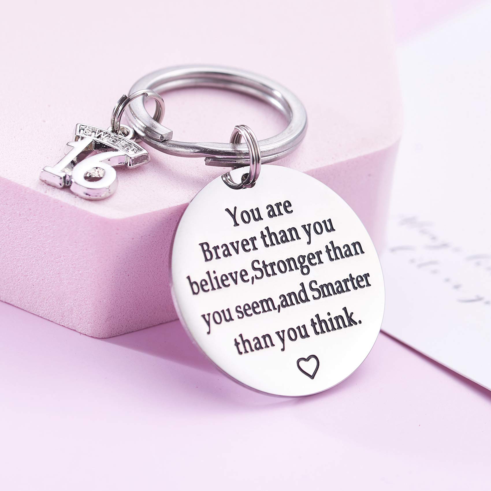 Birthday Gift Happy Birthday Keychain, 10th 12th 13th 16th 30th, Stainless Steel Birthday Key Ring Gift Women, Men, Friends Family (16th You are Braver Than You Believed)