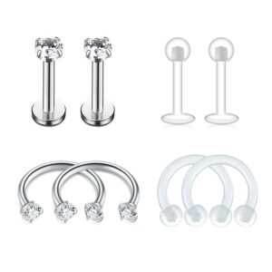 fectas cartilage earring stud forward-helix earrings-internal threaded labret lip medusa piercing ring 16g