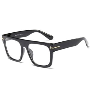 jurchio unisex stylish square non-prescription eyeglasses glasses flat top big eyeglass frames large lens clear lens eyewear (black)