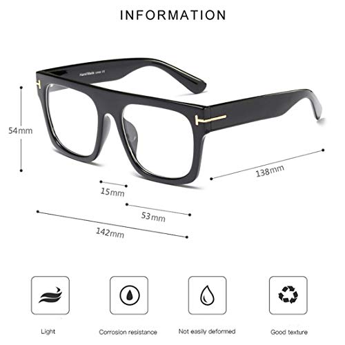 Jurchio Unisex Stylish Square Non-prescription Eyeglasses Glasses Flat Top Big Eyeglass Frames Large lens Clear Lens Eyewear (Black)