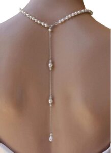 1pcs exquisite imitation pearls necklace sexy tassel backdrop necklace long body chain pendant backless dress accessories decoration bikini bodychain for women girls wedding brides and prom