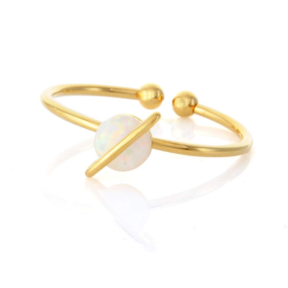 LAONATO White Opal Planet Ring Plated Brass Adjustable Size (Gold)